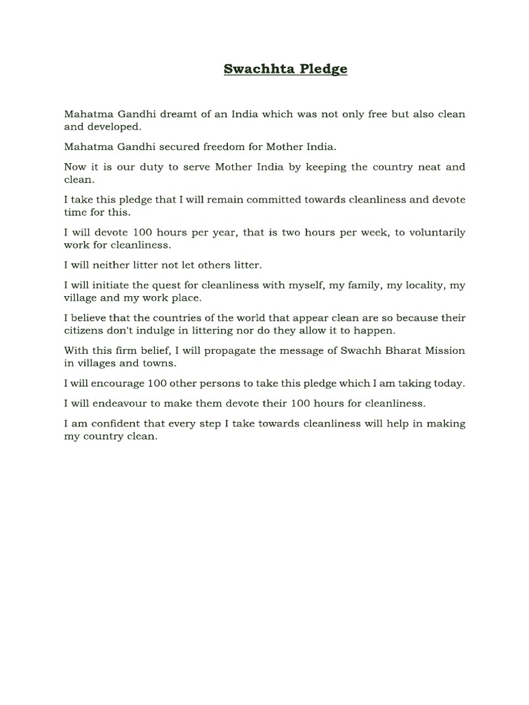 Pledge For Swachhta Pakhwada | PDF