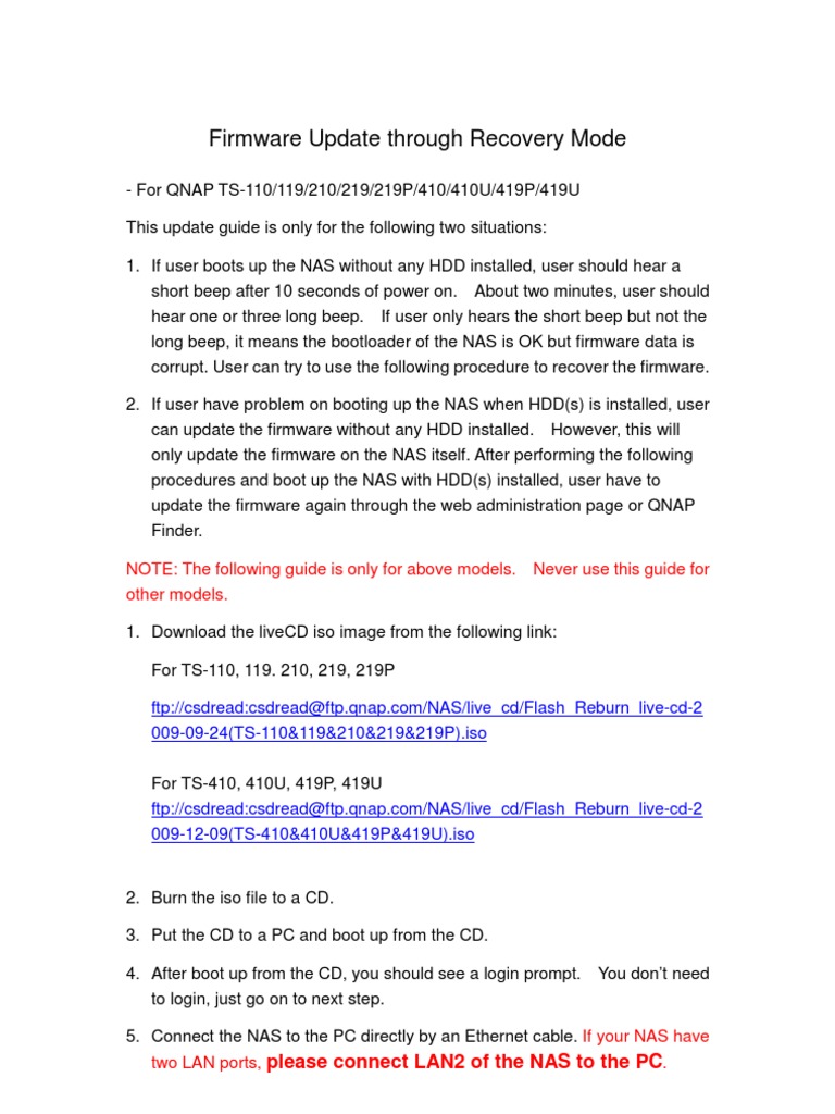 QNAP NAS Firmware Recovery Guide | PDF | Booting | File Transfer Protocol