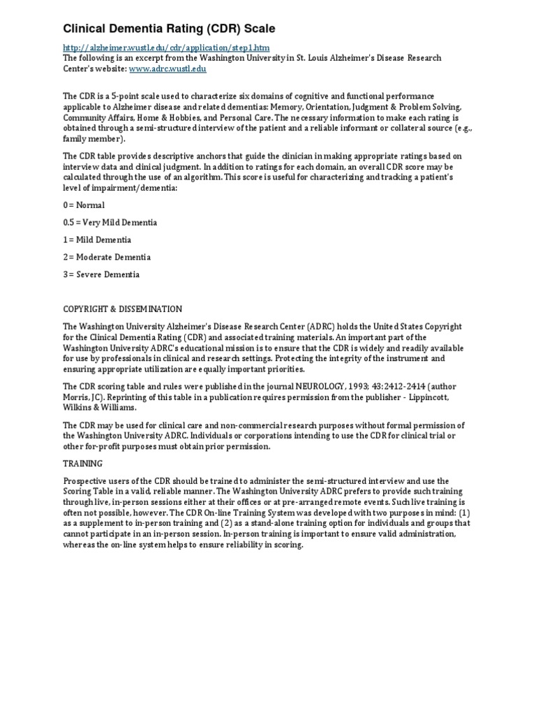 Clinical-Dementia-Rating CDR | PDF | Dementia | Alzheimer's Disease
