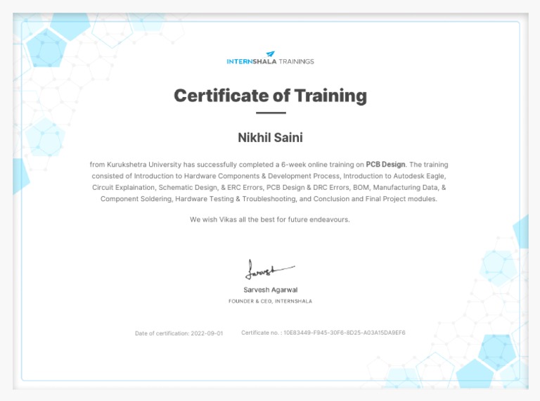 PCB Design Training - Certificate of Completion Nikhil | PDF | Technology & Engineering