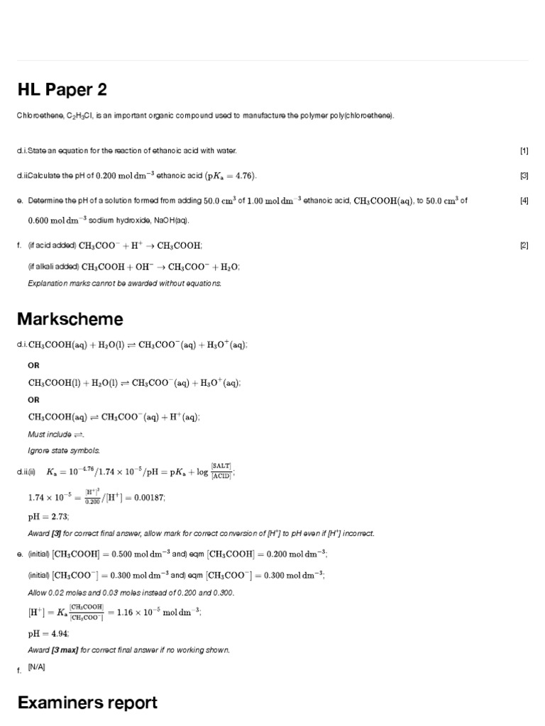 Chemistry Exam Markscheme Analysis | PDF | Buffer Solution | Acid