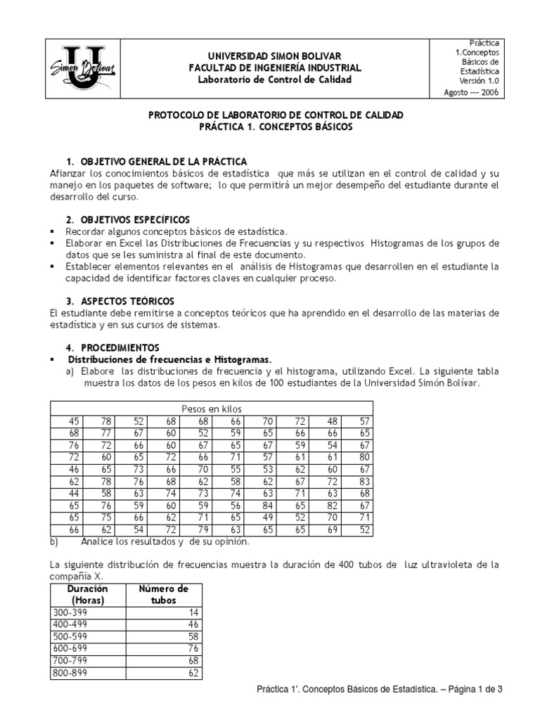 Práctica 1'. Conceptos Básicos de Estadística. | PDF