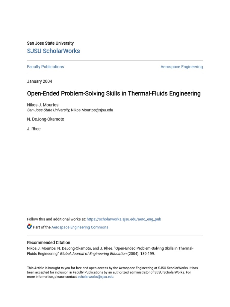 Open-Ended Problem-Solving Skills in Thermal-Fluids Engineering | PDF ...