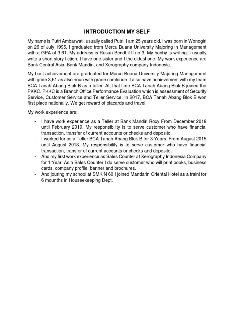 Introduction My Self Bni | PDF