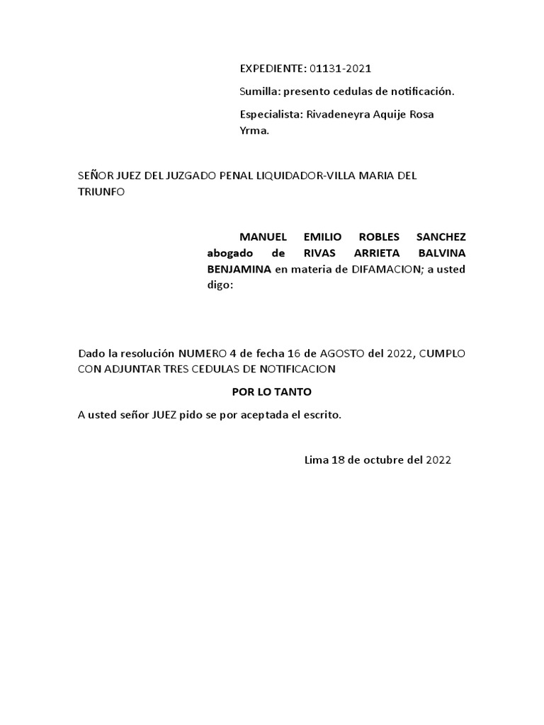 Notificación en Caso de Difamación | PDF | Derecho