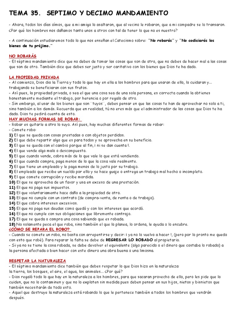 Tema 35 Septimo y Decimo Mandamiento | PDF | Amor | Propiedad