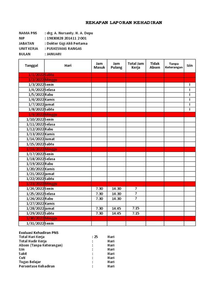 Rekapan Absen Jan-Juli | PDF