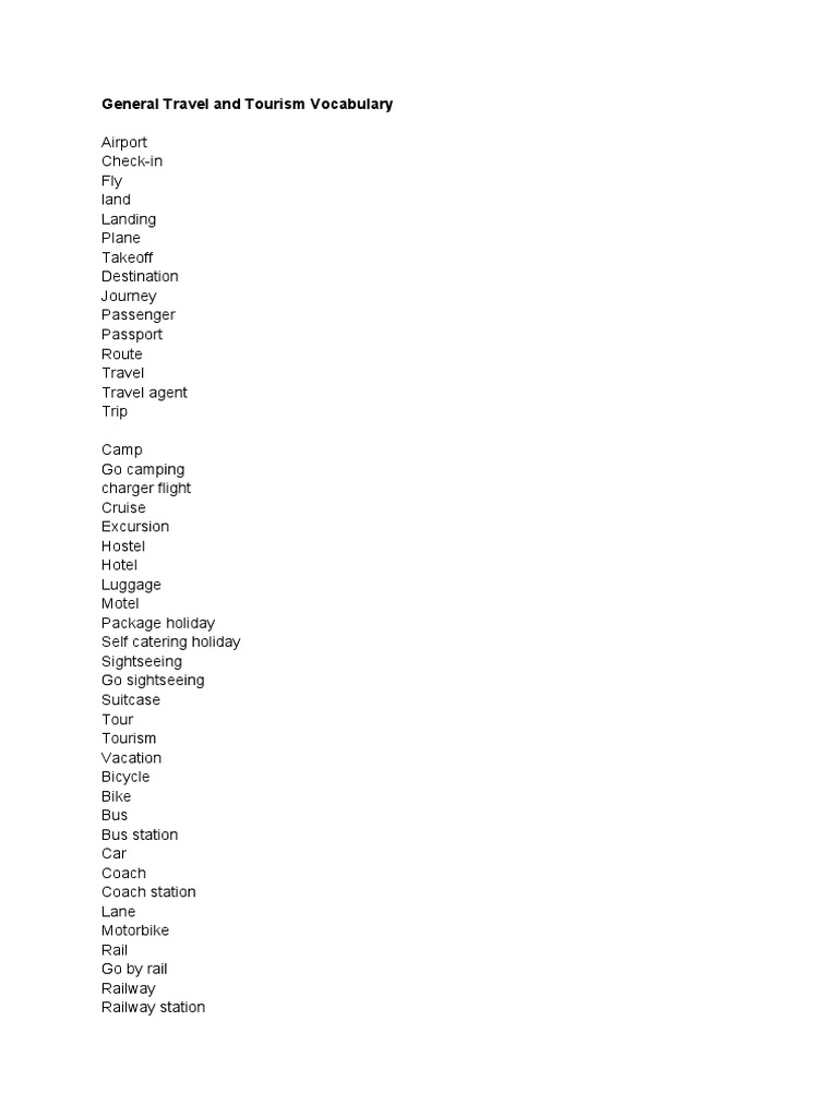 Travel and Tourism Vocabulary | PDF