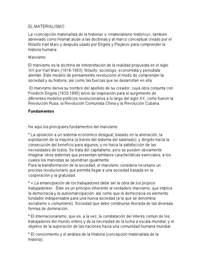 El Materialismo | PDF | Socialismo | marxismo