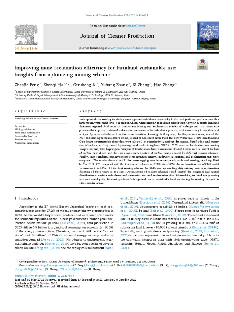 Journal of Cleaner Production: Zhanjie Feng, Zhenqi Hu, Gensheng Li ...