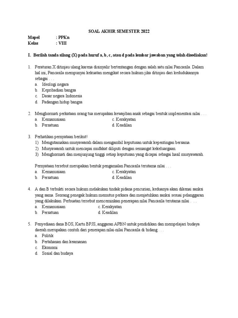 Soal SAS 2022 MASTER PPKN Kelas 8 Sms 1 | PDF | Politik