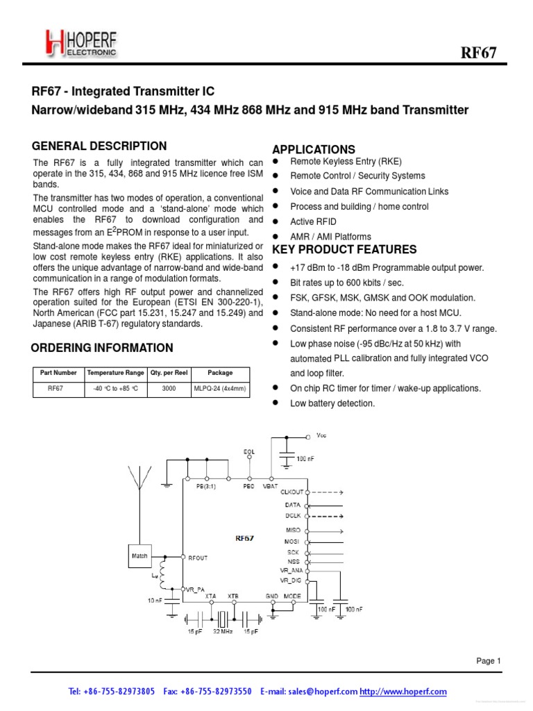 RF67 Hoperf | PDF | Modulation | Electrostatic Discharge