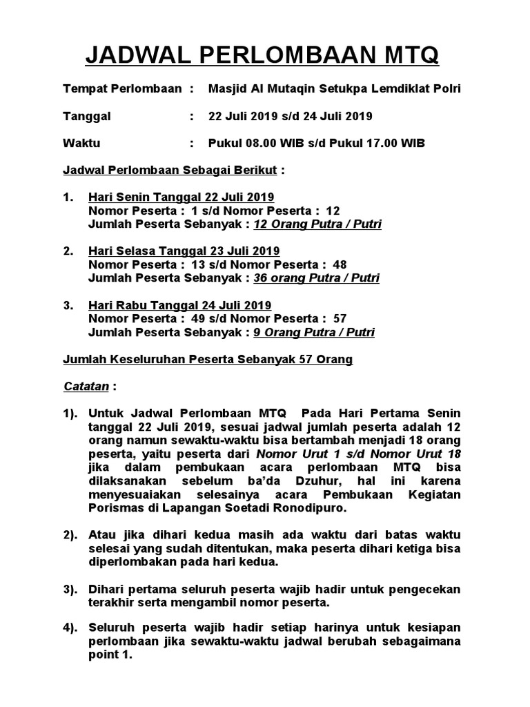 Jadwal Giat MTQ | PDF