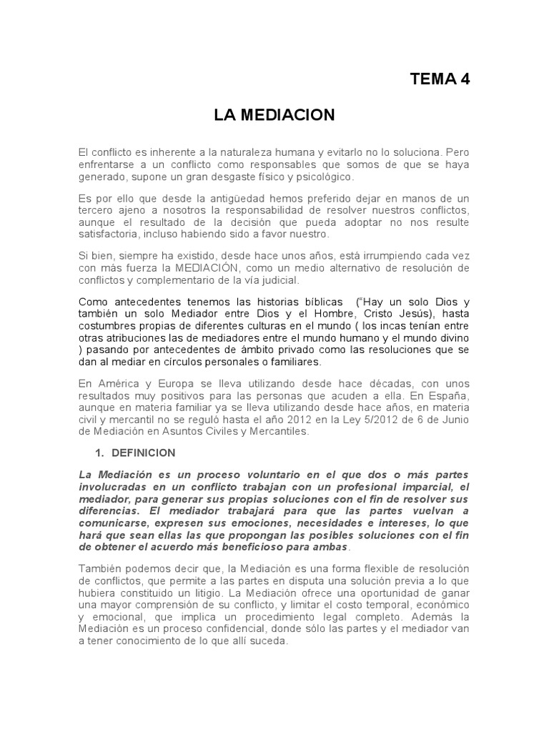 Tema 4 La Mediacion | PDF | Mediación