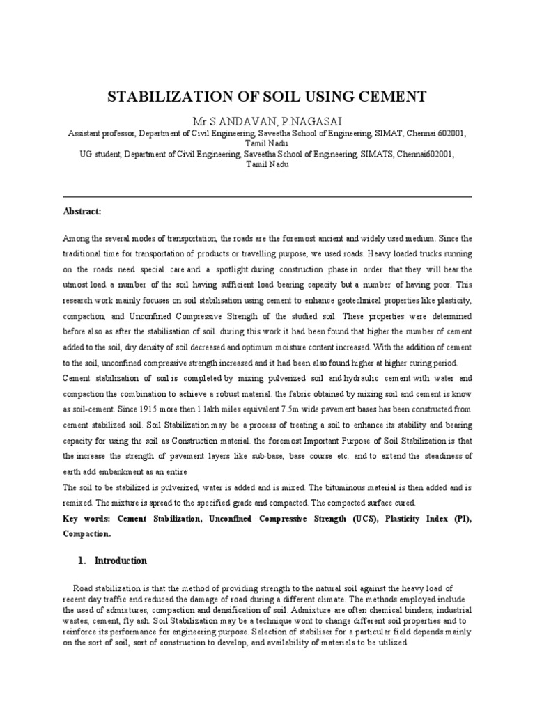 Stabilization of Soil Mixing With Cement | PDF | Cement | Soil