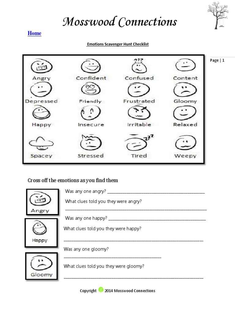 Emotional Scavenger Hunt Worksheet | PDF