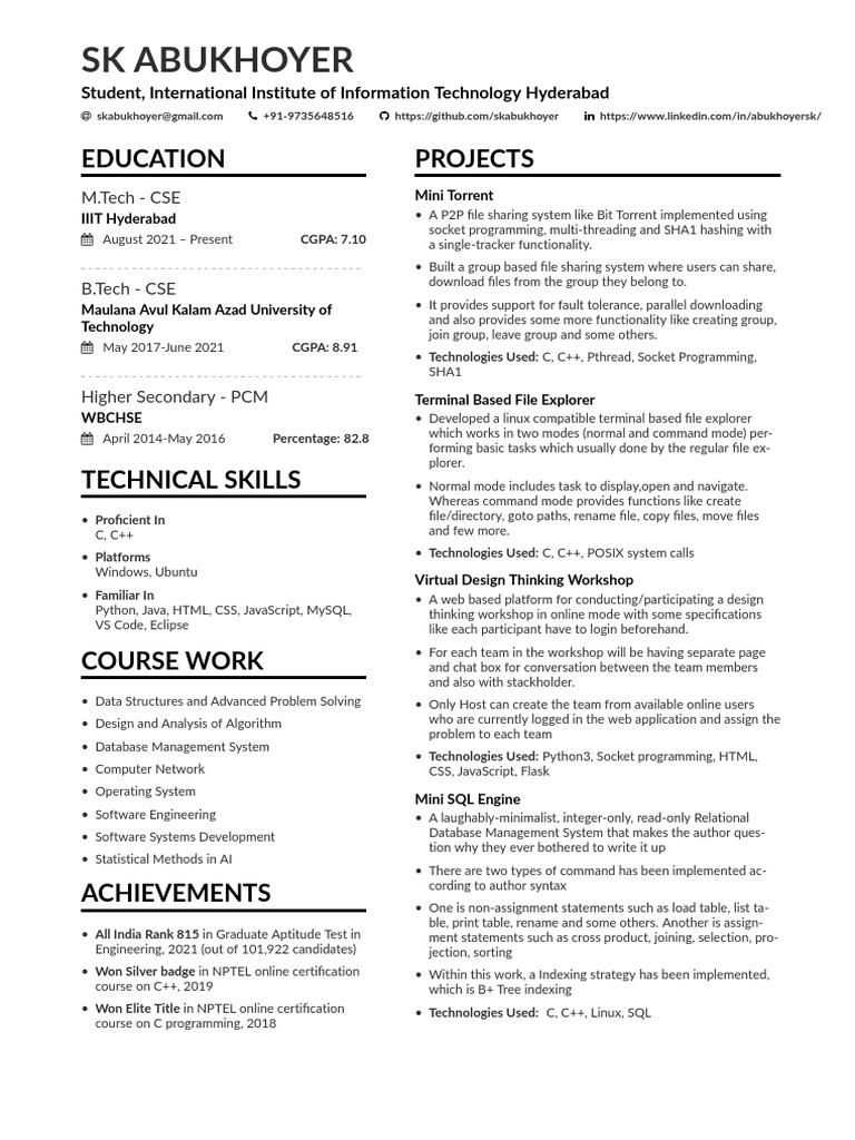 Iiith Student Resume | PDF | World Wide Web | Internet & Web