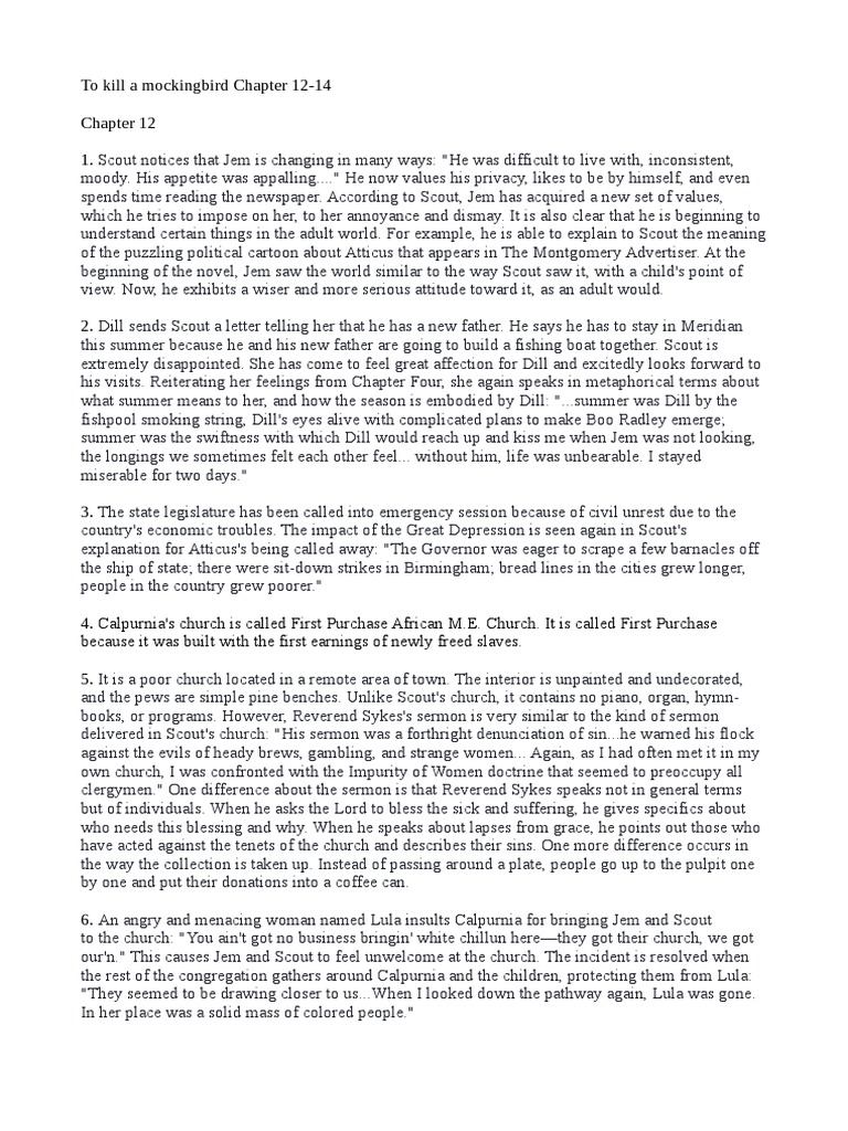 To Kill A Mockingbird Chapters 12 To 14 | PDF | To Kill A Mockingbird