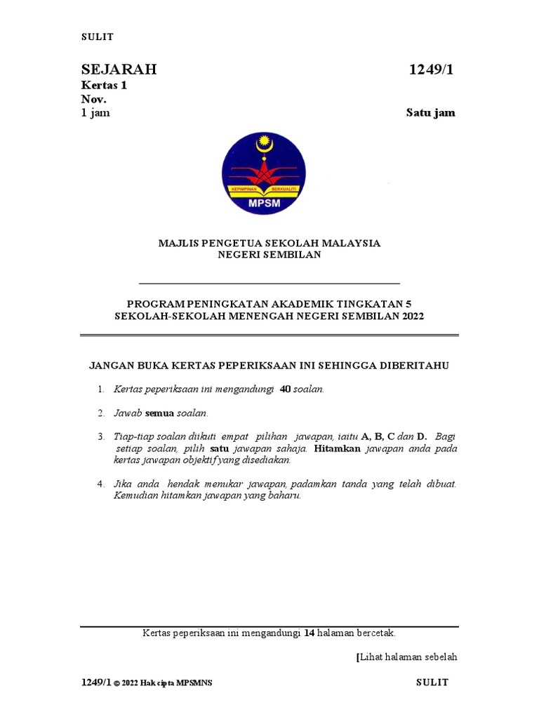 1.2022 K1 Soalan N9 (Trial) | PDF