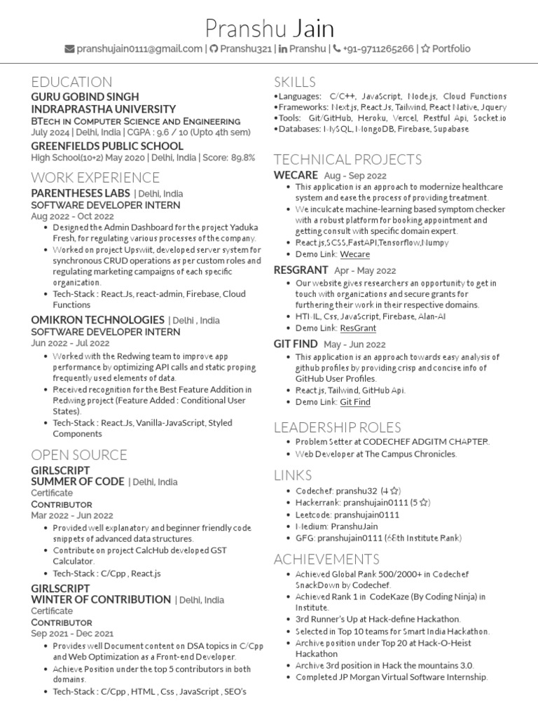 Pransu Jain Resume | PDF | Software | Computer Science