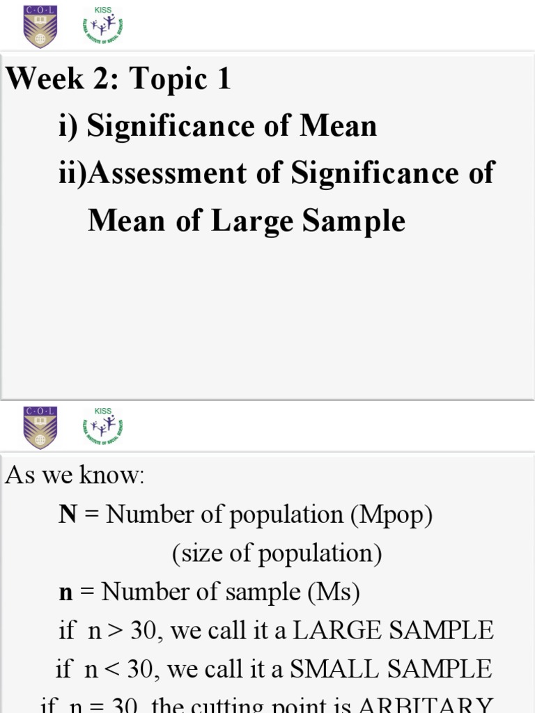 2.1 Video Significance of Means of Large Sample | PDF | Statistical ...