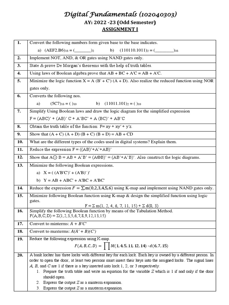 Assignment I DF | PDF | Boolean Algebra | Teaching Mathematics Assignment I DF | PDF | Boolean Algebra | Teaching Mathematics