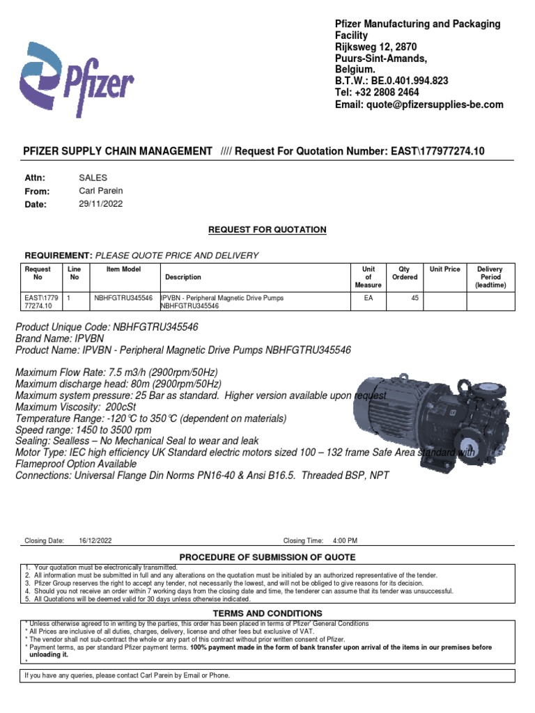 Request For Quotation | PDF | Pump | Mechanical Engineering