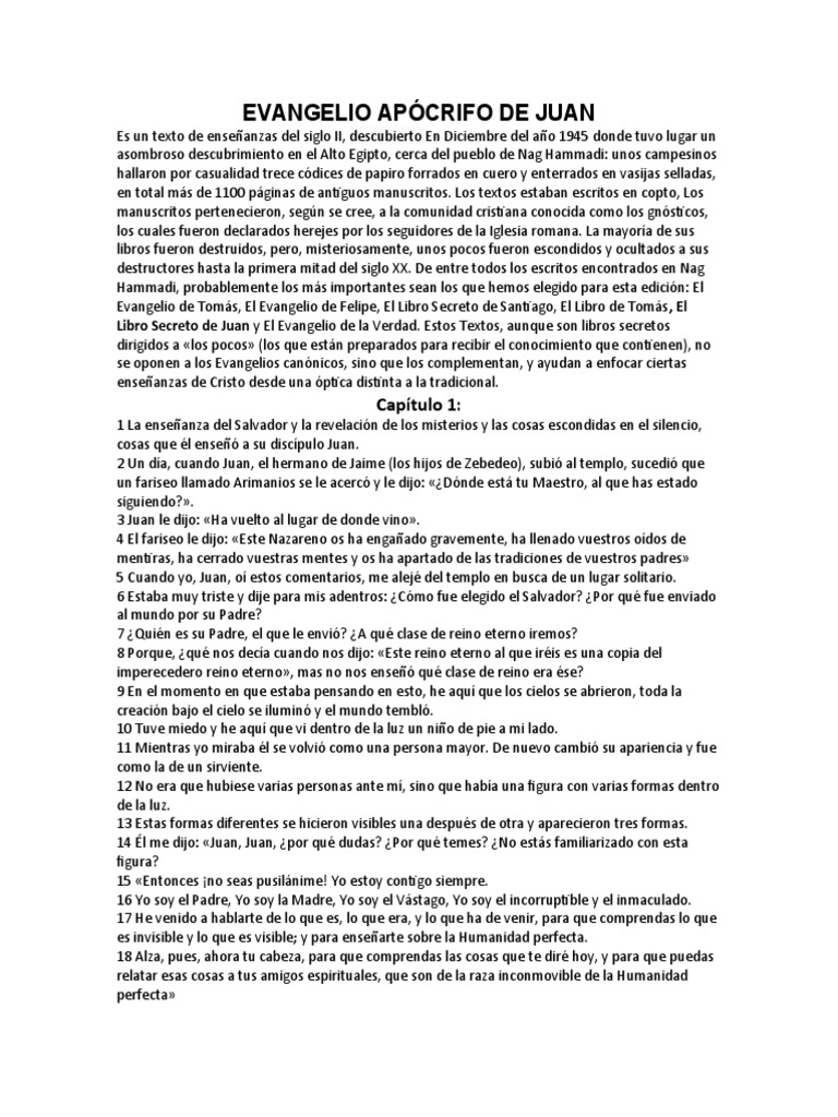 Evangelio Apócrifo de Juan - GP | PDF | Evangelio De Tomás | Juan el ...
