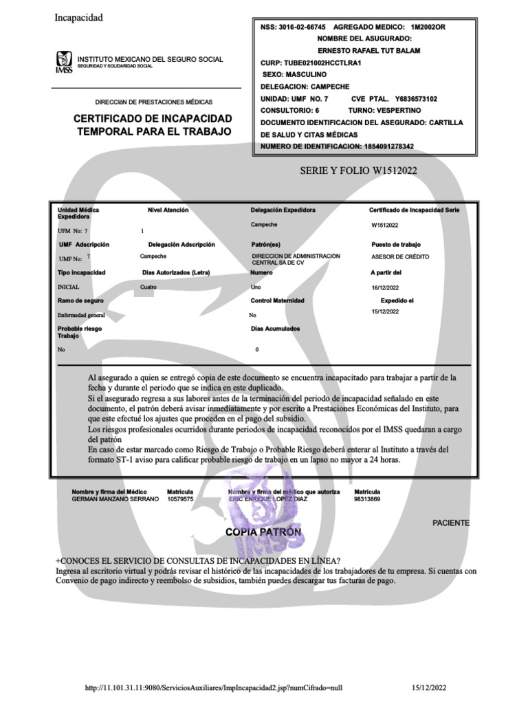 Incapacidad Imss | PDF | Ciencias de la Salud