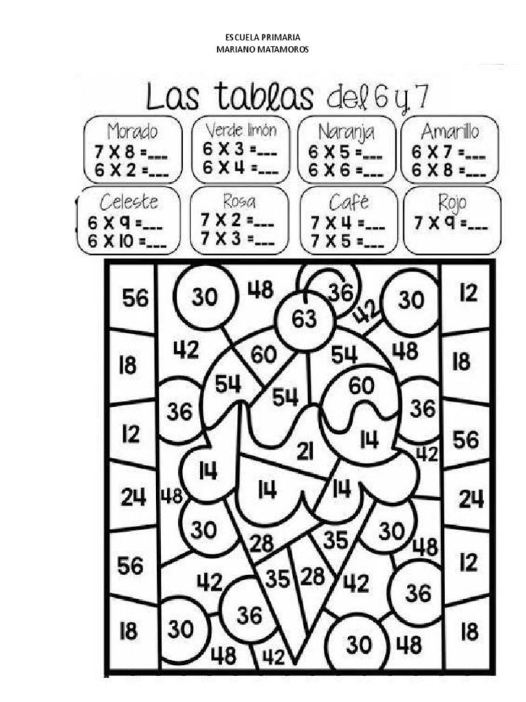 Tablas de multiplicar 6 y 7 | PDF
