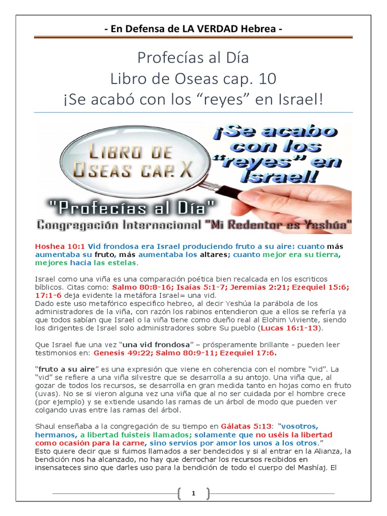 Libro de Oseas - Cap 10 - Profecías Al Día - Se Acabó Con Los Reyes en ...