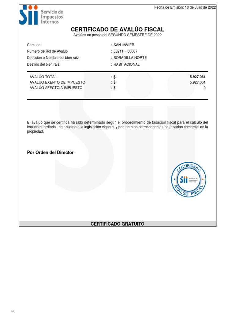 Certificado de Avalúo Fiscal | PDF | Finanzas y dinero