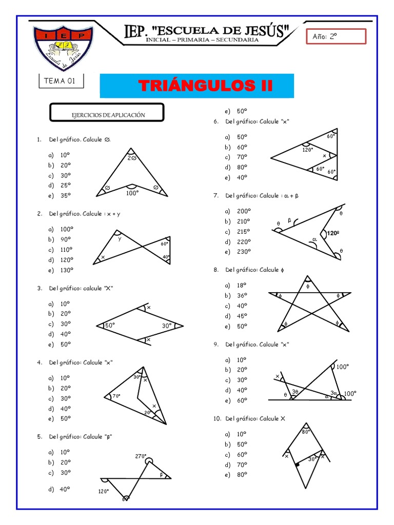 Ejercicios de Triangulos para Segundo - de Secundaria | PDF