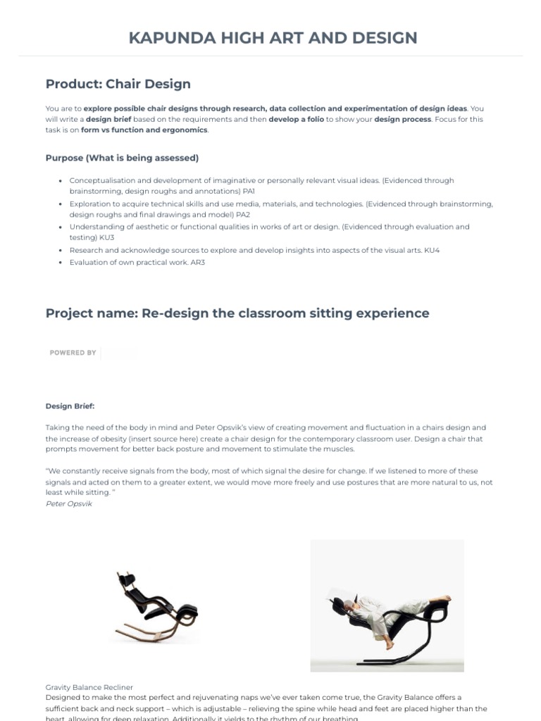 Product - Chair Design - Kapunda High Art and Design | PDF