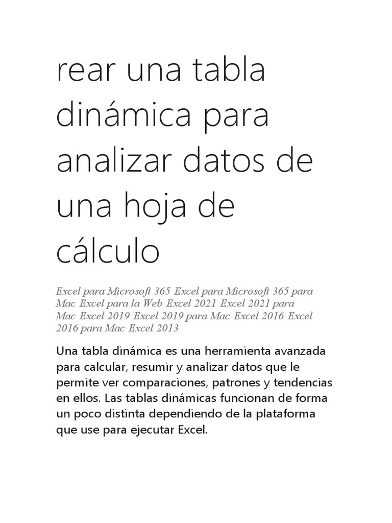 Crear Tablas Dinámicas en Excel | PDF