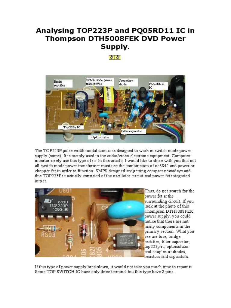 Analysing TOP223P and PQ05RD11 ICs in a DVD Power Supply | PDF | Power Supply | Rectifier