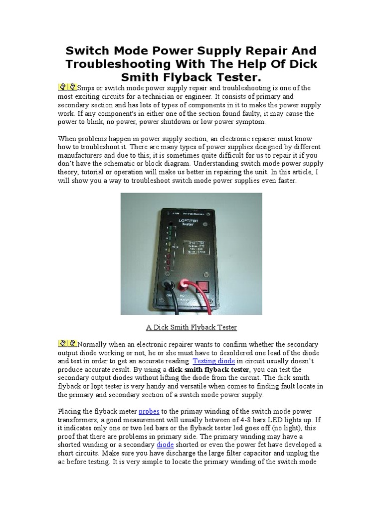 Switch Mode Power Supply Repair and Troubleshooting With The | PDF | Field Effect Transistor ...