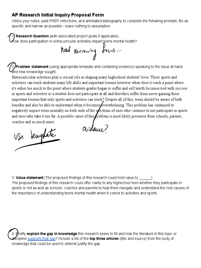 Edited - Clara Williams - Ap Research Inquiry Proposal Form | PDF | Data | Adolescence