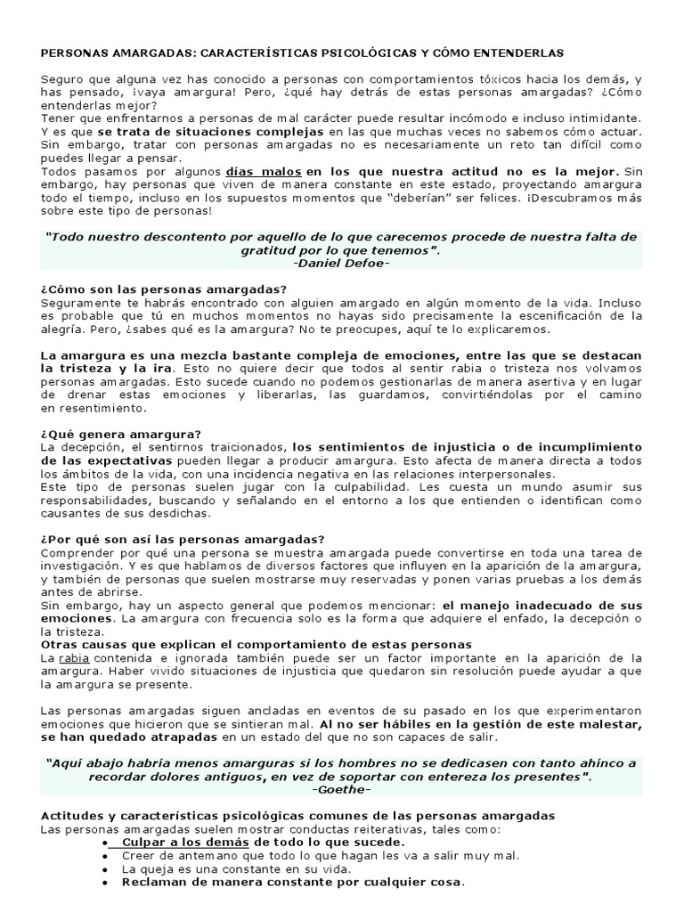 Personas Amargadas | PDF | Ira | Las emociones