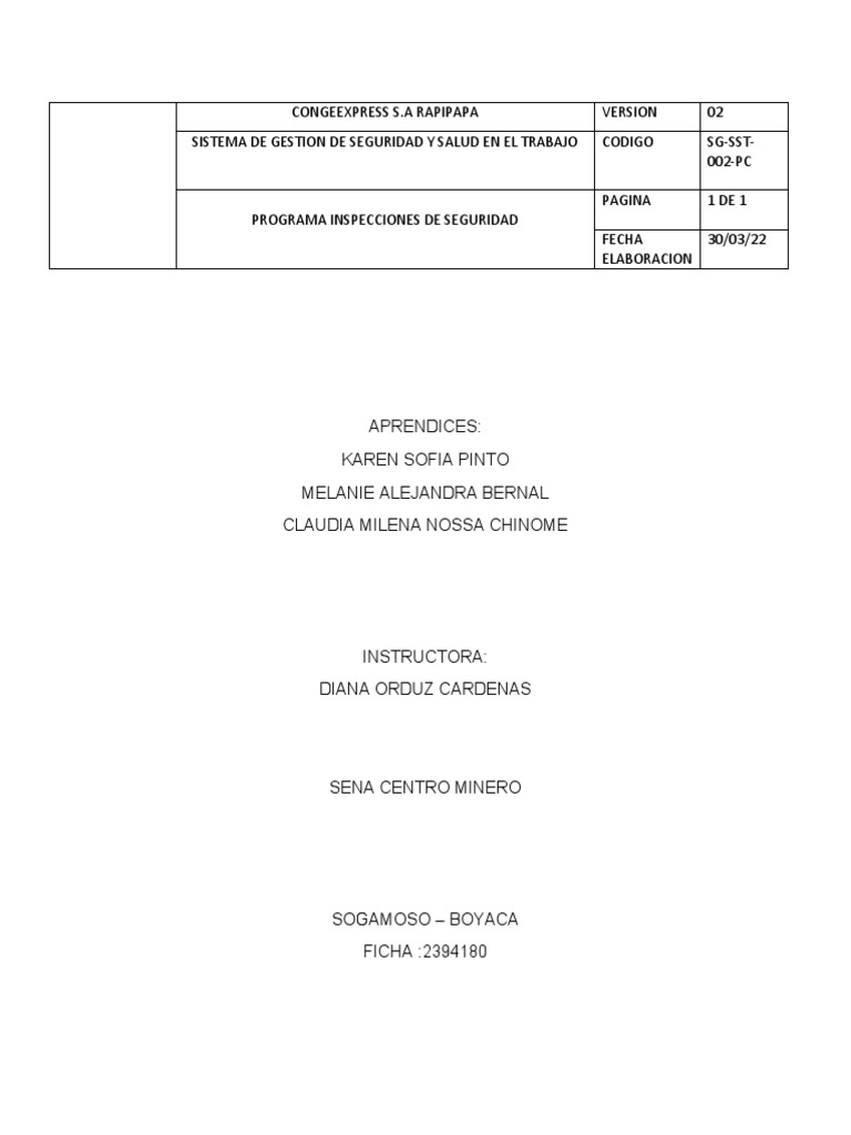Sg-Sst-Pcinsp-006 Procedimientopara La Elaboracion Del Programa de ... Sg-Sst-Pcinsp-006 Procedimientopara La Elaboracion Del Programa de ...