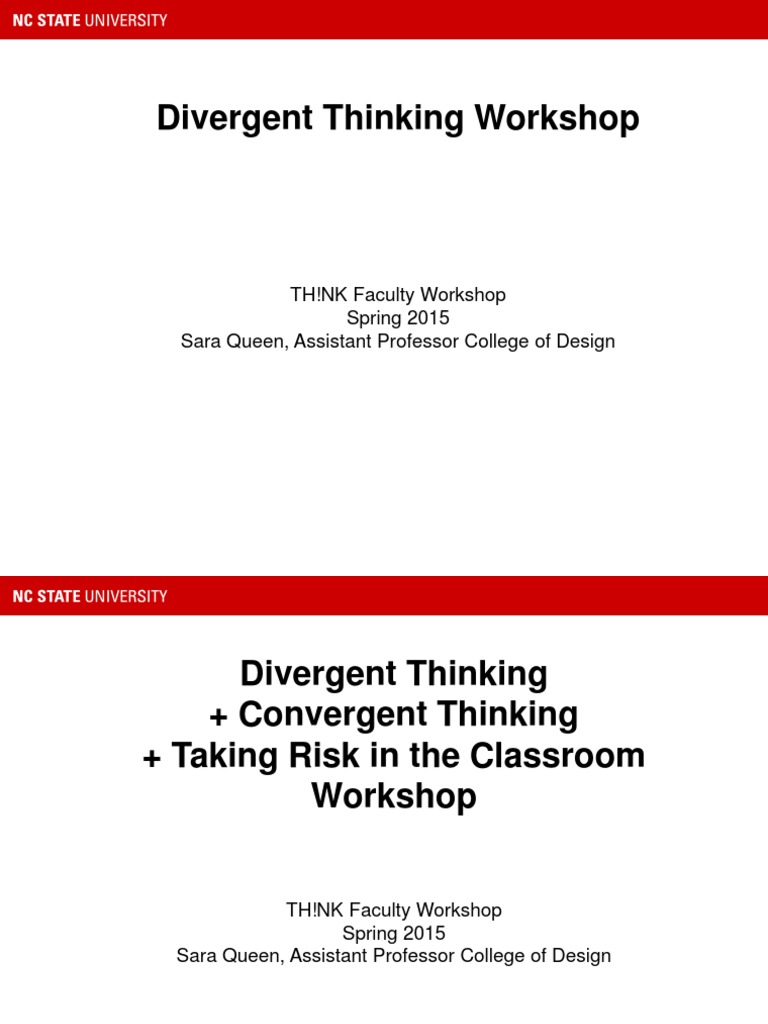 Divergent Thinking Workshop Pdf Risk Creativity