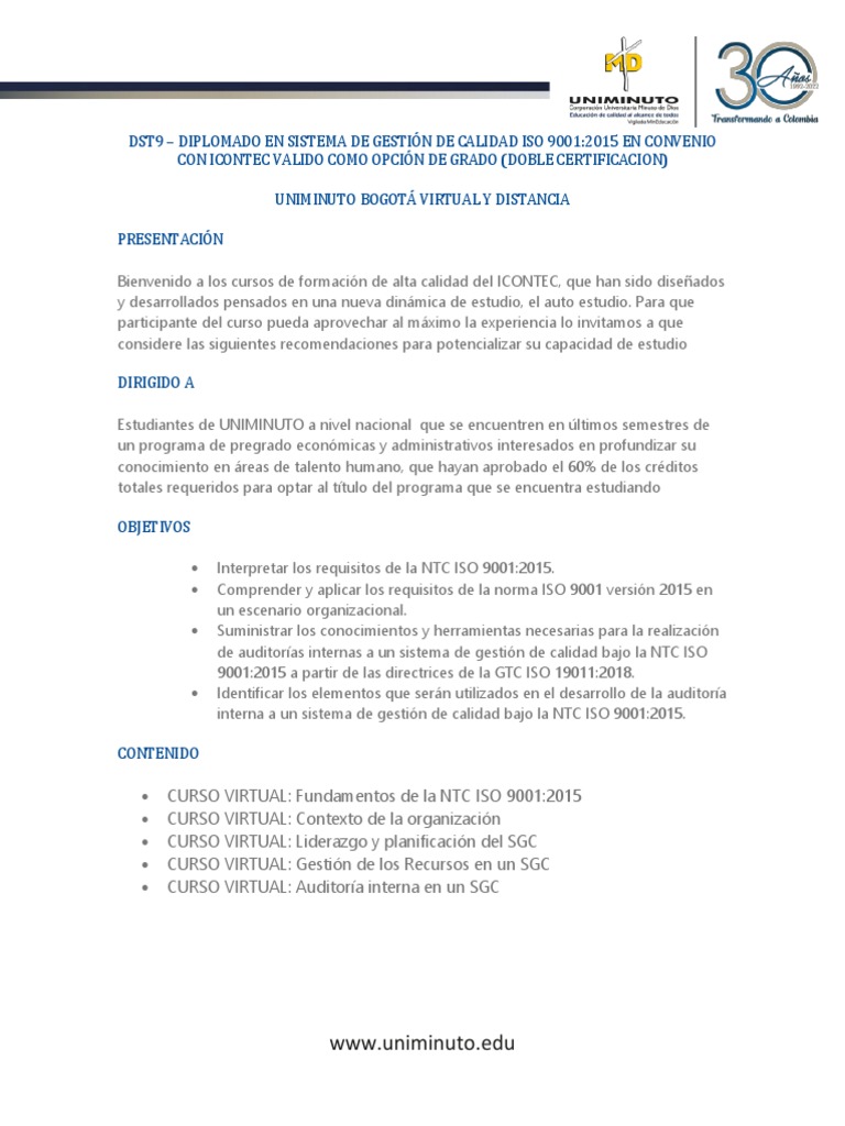 DST9 Diplomado en Sistema de Gestion de Calidad Iso 9001 2015 en ...