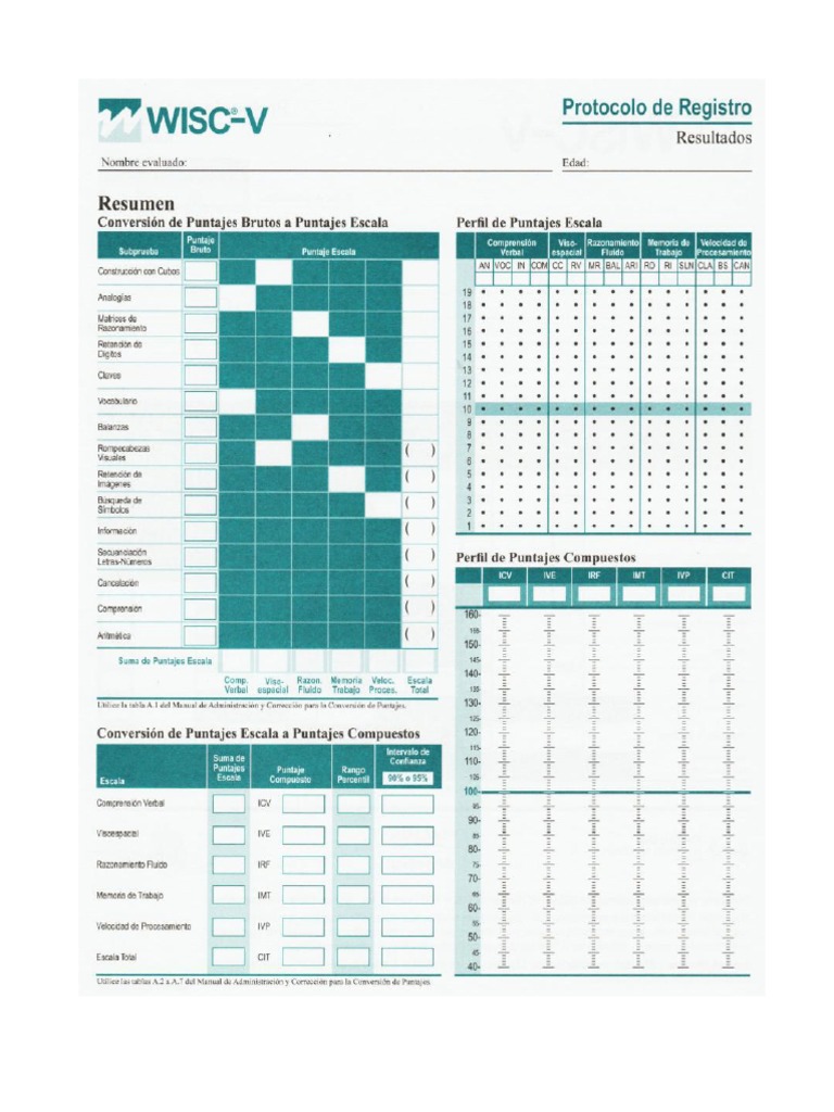 Wisc V, Hojas de Registro de Resultados | PDF