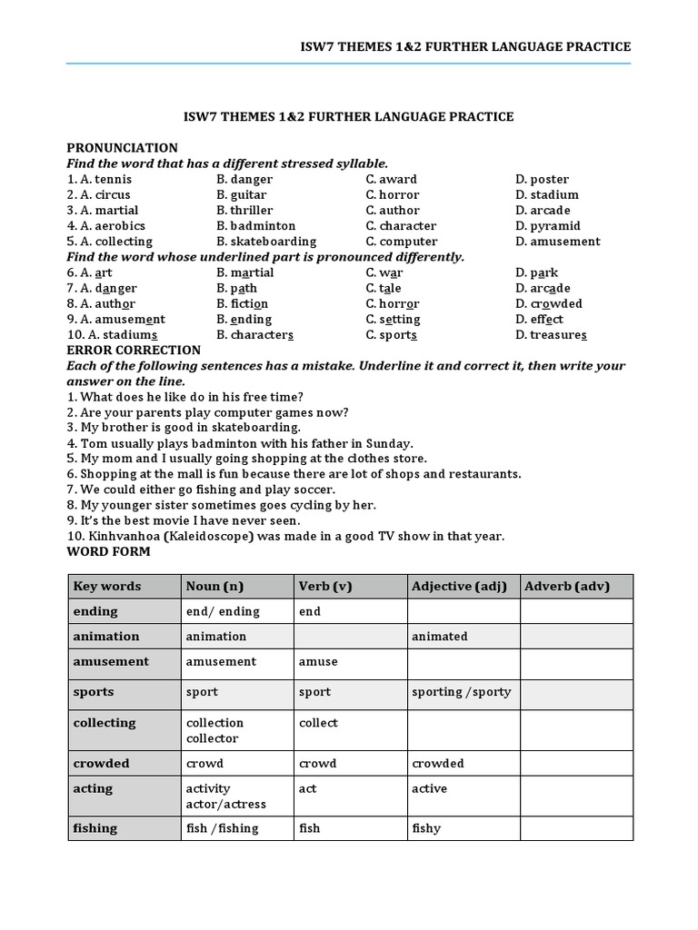 SW7 Themes1 2 Further Practice | PDF | Verb | Adverb