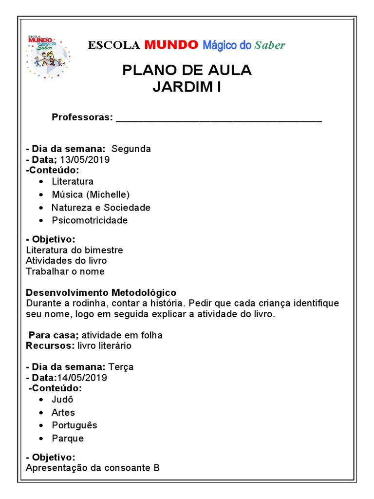 Plano de Aula 13 Maio | PDF