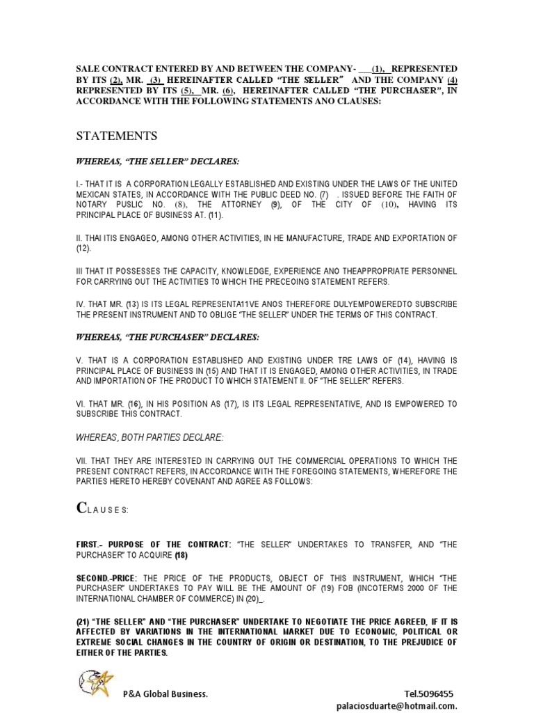 Sample of International Sale Contract | PDF | Letter Of Credit | Trademark