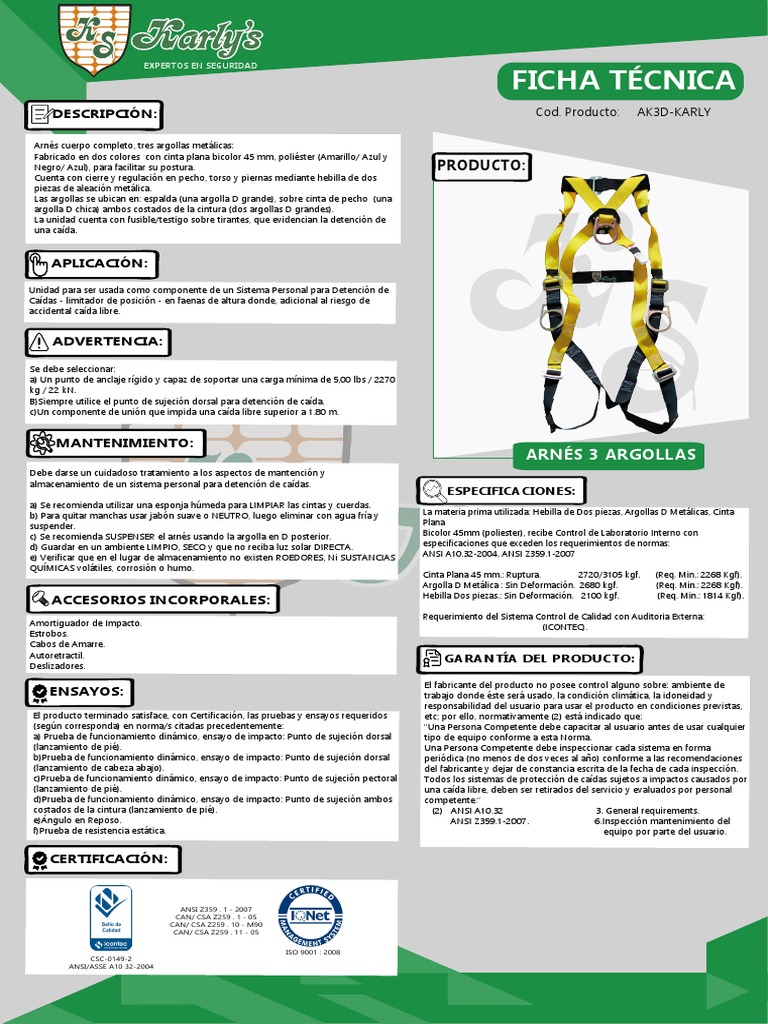 Partes y uso del arnés de seguridad | PDF | Tecnología