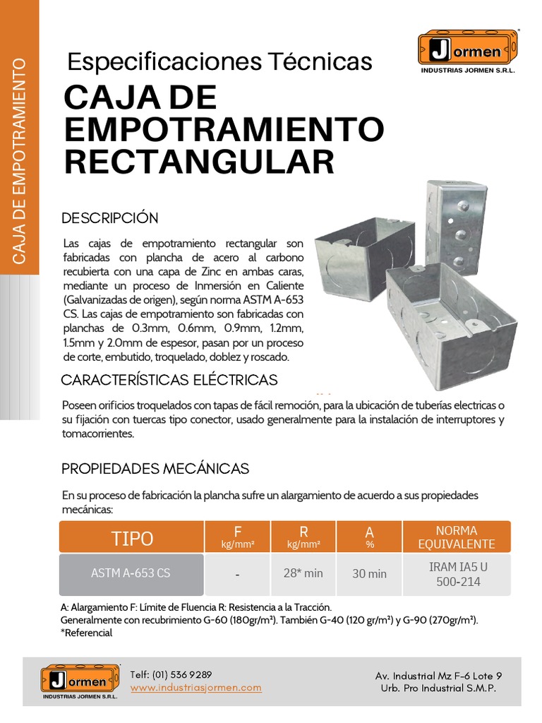 Cajas Rectangulares JORMEN | PDF | Metalurgia | Ingeniería de Edificación
