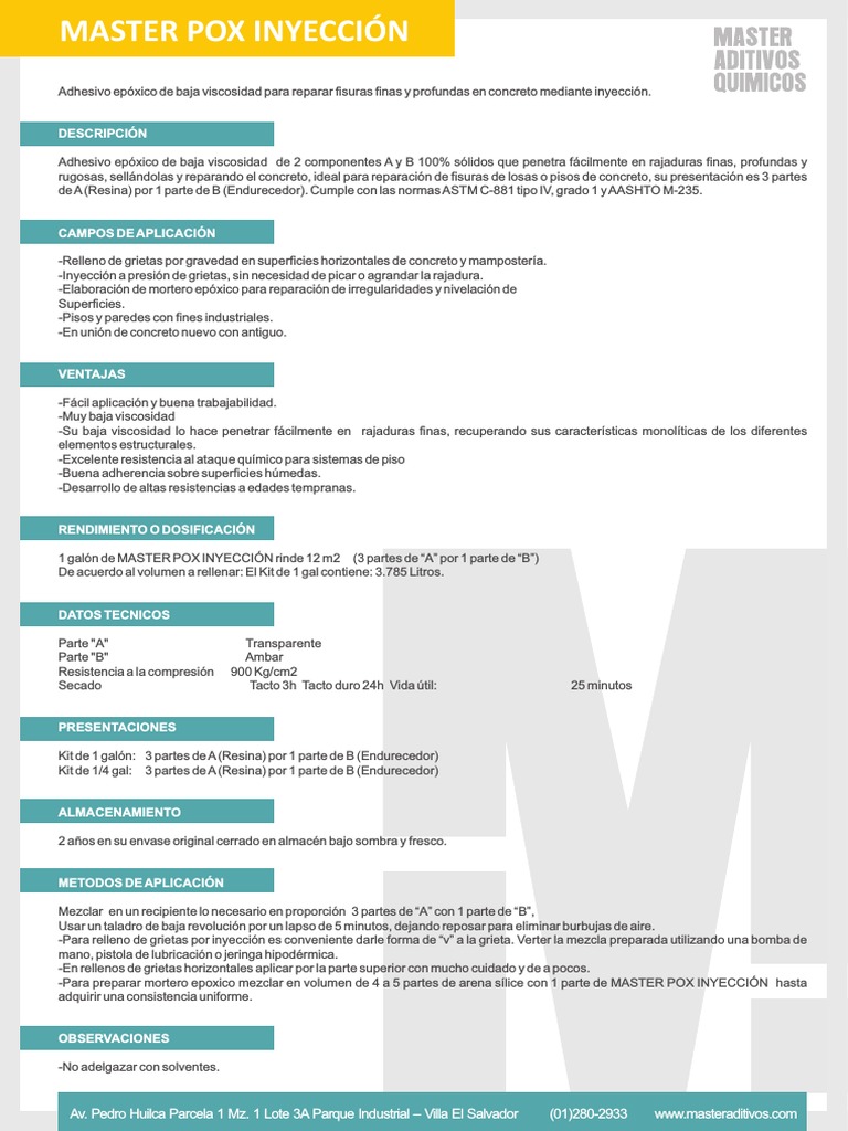 Master Pox Inyeccion | PDF | Hormigón | Inyección (medicina)