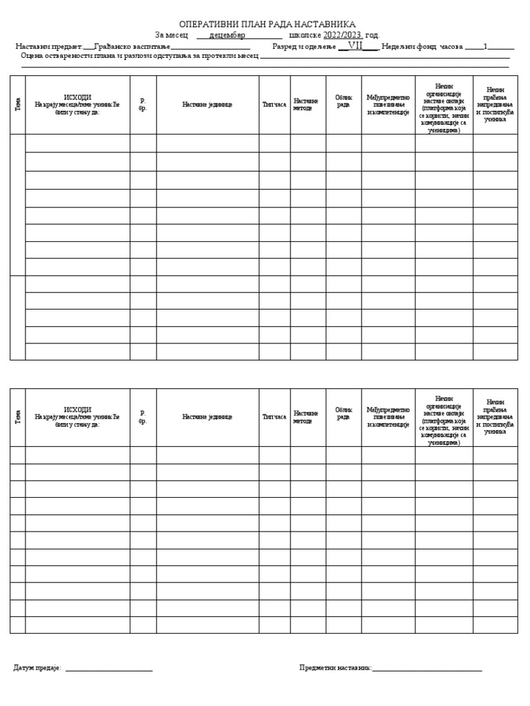 Mesecni Plan-Novi | PDF